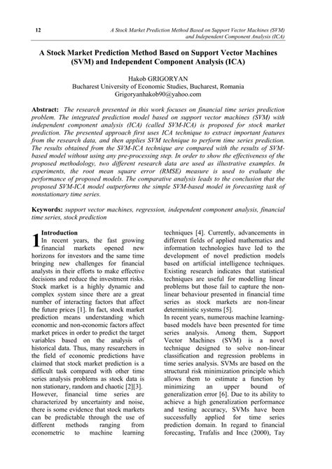 Pdf A Stock Market Prediction Method Based On Support Vector Machines Svm And Independent