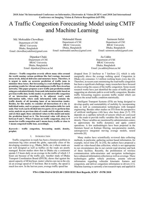 Pdf A Traffic Congestion Forecasting Model Using Cmtf And Machine Learning