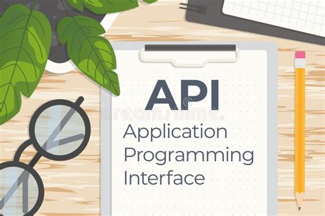 Api Application Programming Interface Written On A Clip Board On Wooden Desk Stock Vector
