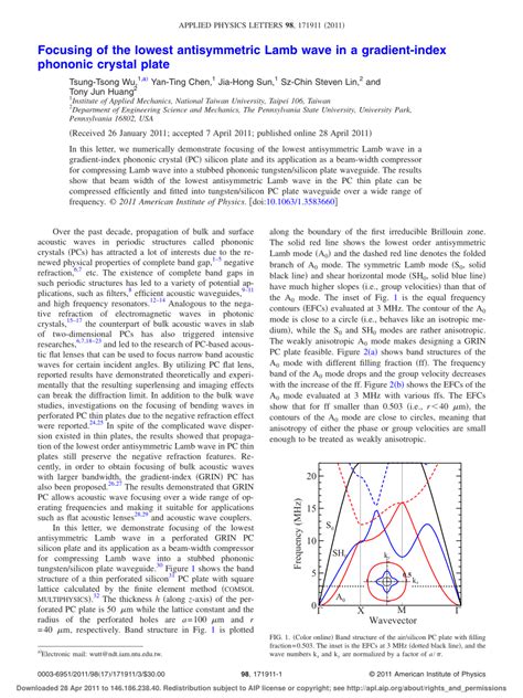 Pdf Focusing Of The Lowest Antisymmetric Lamb Wave In A Gradient Index Phononic Crystal Plate