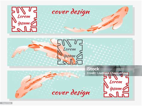 국립 동양 패턴 다채로운 잉어 잉어 물고기 비늘과 잉어 잉어 실루엣 커버 비즈니스 카드 잡지에 대 한 최신 유행 현대 수평