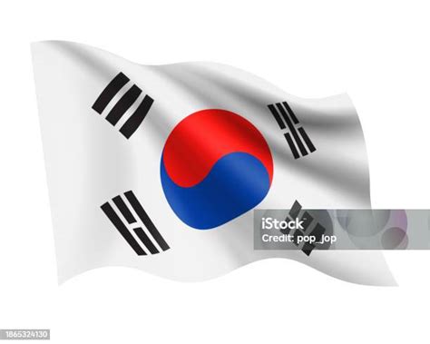 대한민국 벡터 흔들 현실적 플래그 흰색 배경에 고립된 대한민국의 국기 3차원 형태에 대한 스톡 벡터 아트 및 기타 이미지 3