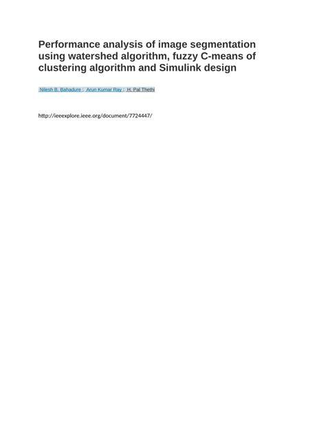 Pdf Performance Analysis Of Image Segmentation Using Watershed Algorithm Fuzzy C Means Of