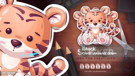 만화 캐릭터 사랑스러운 호랑이 인쇄 티셔츠 포스터 및 어린이 봉투 엽서에 대한 예쁜 버섯 아이디어 귀여운 손으로 그린 스타일 호랑이 0명에 대한 스톡 벡터 아트 및 기타