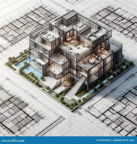 Bbuilding Project Plan Blueprint Of A Modern House Designed Using Generative Ai Stock