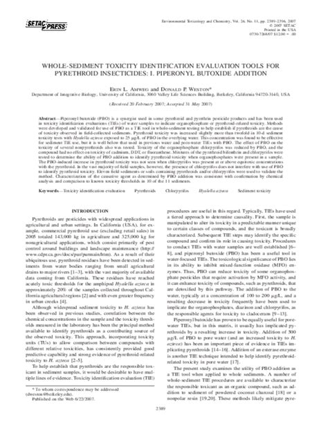 Pdf Whole Sediment Toxicity Identification Evaluation Tools For