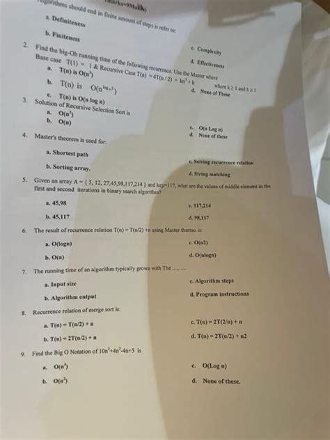 Solved 1 Linear Search Best Case Complexity Is O1 Tf