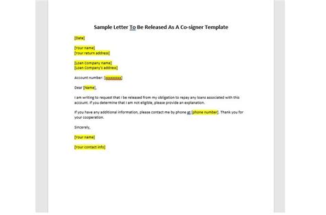 Co Signer Release Co Signer Release Letter Template Co Signer Release