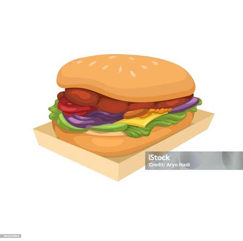 햄버거 통하고 있는 종이 음식 쟁반 패스트 푸드 메뉴 만화 삽화 벡터 건강에 좋지 않은 음식에 대한 스톡 벡터 아트 및 기타 이미지 건강에 좋지 않은 음식 고기 굽기