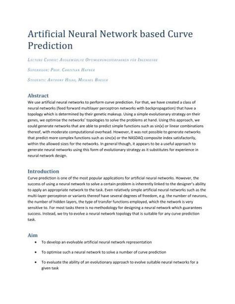 Artificial Neural Network Based Curve Prediction