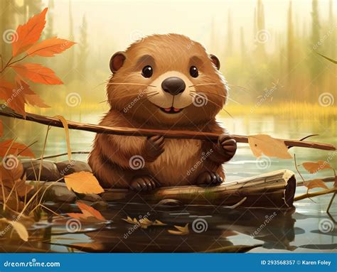 Beaver Building Dam With Twigcartoon Abstract Artai Generated Stock
