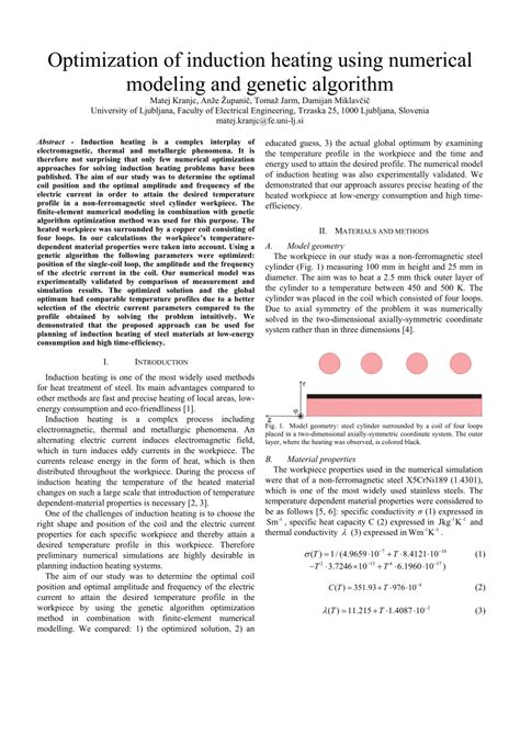 Pdf Optimization Of Induction Heating Using Numerical Modeling And Genetic Algorithm