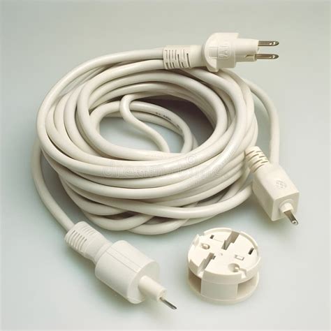 White Electricity Cables With Socket Isolated On A White Background