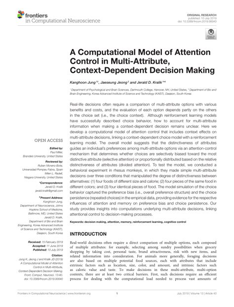 Pdf A Computational Model Of Attention Control In Multi Attribute Context Dependent Decision