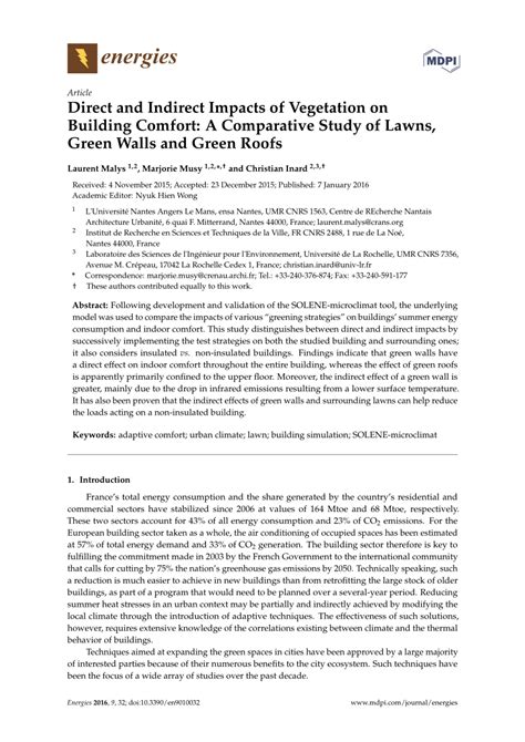 Pdf Direct And Indirect Impacts Of Vegetation On Building Comfort A