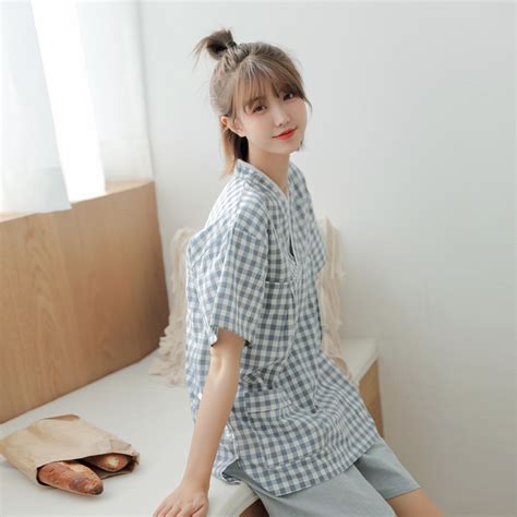 新款汗蒸服女款纯棉韩版可爱性感家居套装情侣大码睡衣浴服桑拿服 虎窝淘