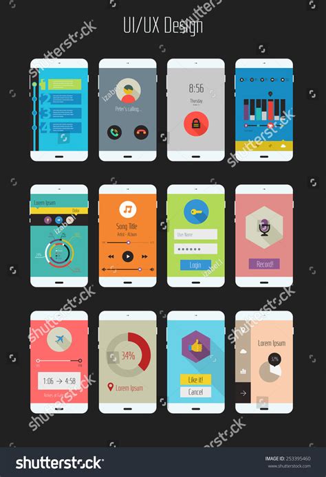 Flat Design Ui Ux Mobile Application Templates Stock Vector Illustration Shutterstock