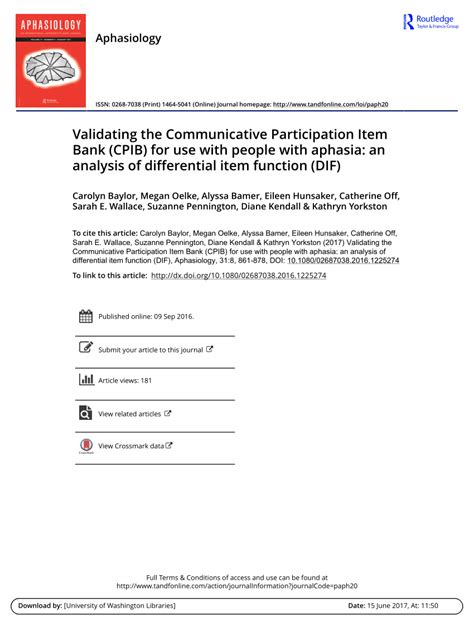 pdf validating the communicative participation item bank cpib for