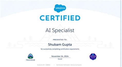Shubam Gupta On Linkedin Salesforce Ai Trailblazer Continuouslearning Ohana Salesforceai
