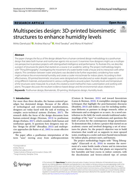 Pdf Multispecies Design 3d Printed Biomimetic Structures To Enhance Humidity Levels