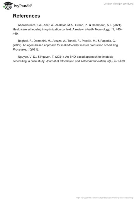 Decision Making In Scheduling 356 Words Essay Example