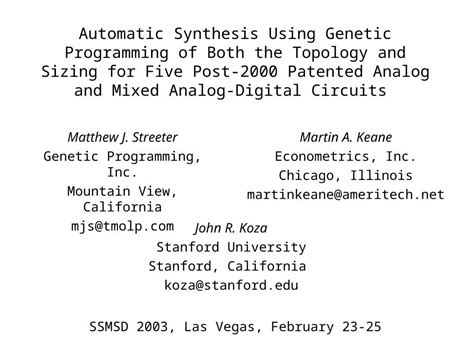 ppt automatic synthesis using genetic programming of both the topology and sizing for five
