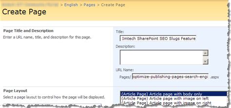 optimize publishing pages for search engines using the imtech
