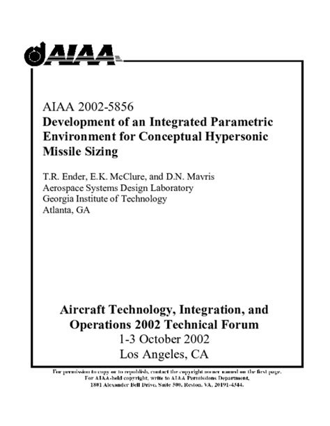 Pdf Development Of An Integrated Parametric Environment For Conceptual High Speed Missile Sizing