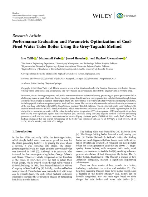 Pdf Performance Evaluation And Parametric Optimization Of Coal Fired Water Tube Boiler Using