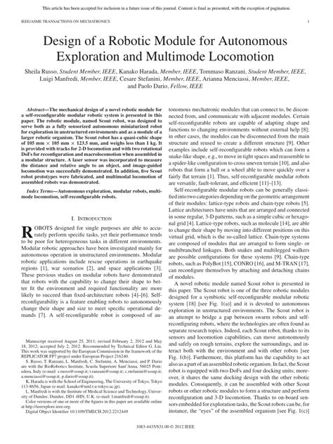 PDF Design Of A Robotic Module For Autonomous Exploration And Multimode Locomotion
