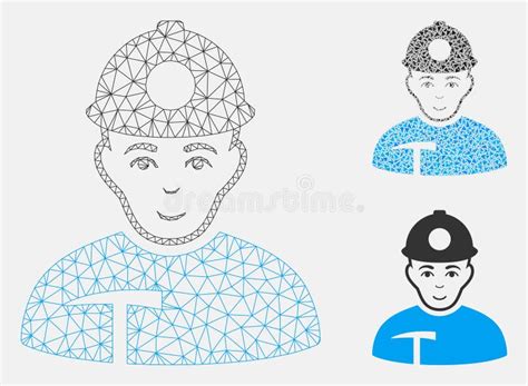 Miner Vector Mesh Carcass Model And Triangle Mosaic Icon Stock Vector Illustration Of Network