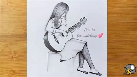 آموزش نقاشی یک دختر با گیتارنقاشی آسان فیلو