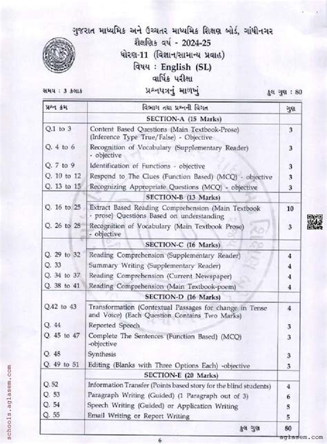 Gseb Std 11th English Sl Model Paper 2025 Pdf Download Gujarat Board Class 11 English Second