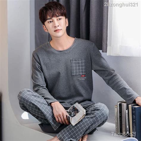 High End 100 Double Sided Pure Cotton Mens Pajamas Spring Autumn Winter