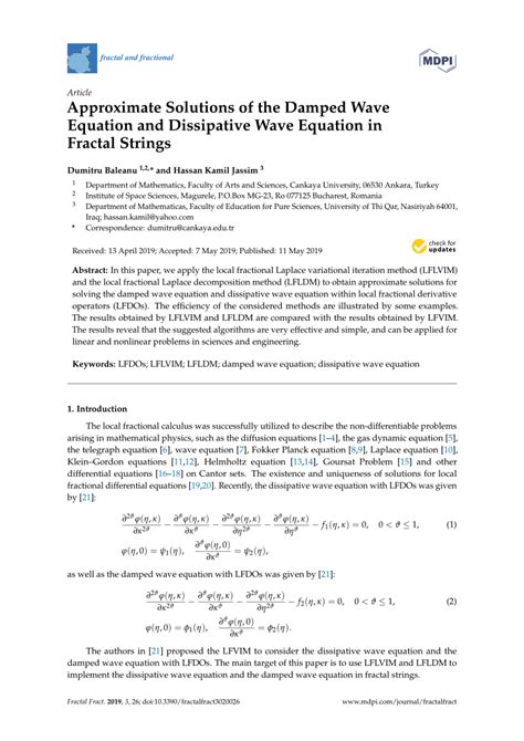 Pdf Approximate Solutions Of The Damped Wave Equation And Dissipative Wave Equation In Fractal