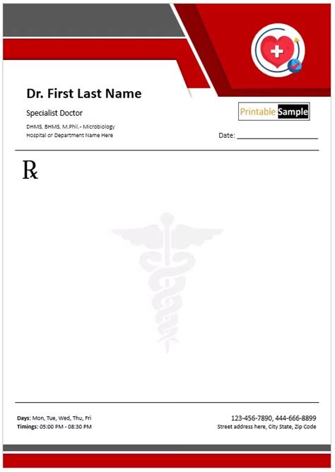 Doctor Prescription Pad Template 02 Printable Samples