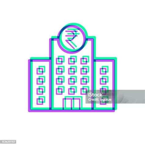 인도 루피 기호가 있는 은행 흰색 배경에 두 가지 색상이 오버레이된 아이콘 0명에 대한 스톡 벡터 아트 및 기타 이미지 0명 3차원 형태 개념 Istock