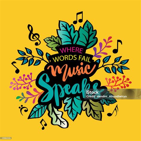 단어가 실패하는 경우 음악은 프레임에 문자를 말한다 손 글자 동기 부여 견적 개념에 대한 스톡 벡터 아트 및 기타 이미지