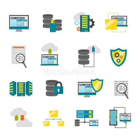Flat Datacenter Icon Set Stock Vector Illustration Of Computer 76533692