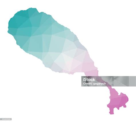 세인트 키츠의 다각형 지도입니다 에메랄드 자수정 색상의 섬의 기하학적 그림입니다 로우 폴리 스타일의 Saint Kitts 지도 기술 인터넷 네트워크 개념 벡터 일러스트 레이