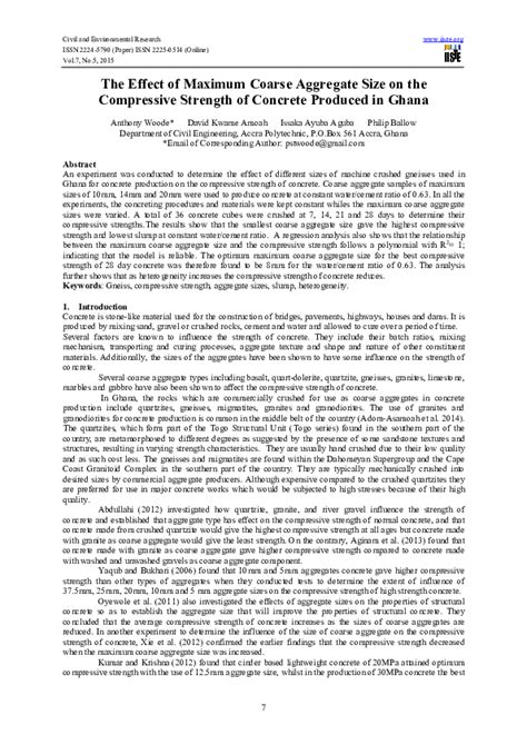 Pdf The Effect Of Maximum Coarse Aggregate Size On The Compressive Strength Of Concrete