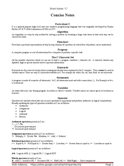 concept notes pdf c programming language control flow