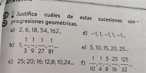 Progresiones Geométricas Por Favor Brainly Lat
