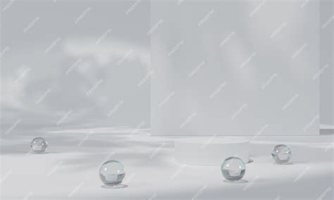 빈 배경 3d 렌더링이 있는 광고 디스플레이의 흰색 연단 및 흰색 배경 스탠드 또는 연단 받침대 프리미엄 사진