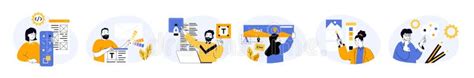 Design Development Concept Set With Characters In Flat Design For Web People Prototyping And