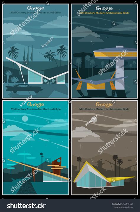 Googie Architecture Mid Century Modern Retro Stock Vector Royalty Free 1369145501