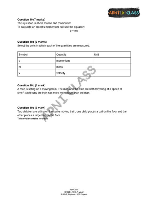 Physics Myp Questions 4 Pdf Mirror Momentum