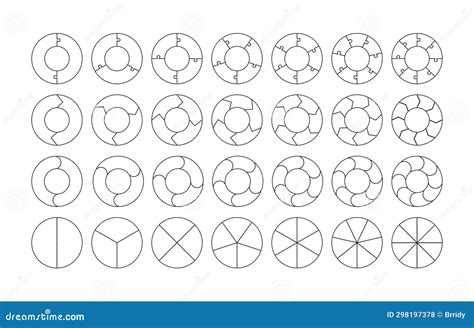 Circle Outline Pie Chart Set Vector Flat Process Cycle Diagrams Stock Illustration