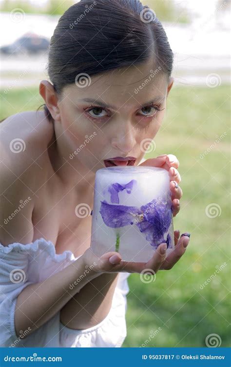Fashion Portrait Of A Girl Who Eats Strange Food Stock Image Image Of Organic Female 95037817