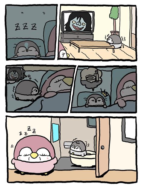 「起こしたくなかったけど 「ほん怖 を見た夜」 ほんとうにあった怖い話 」ペンギンの優しい世界 お腹すい汰＠の漫画